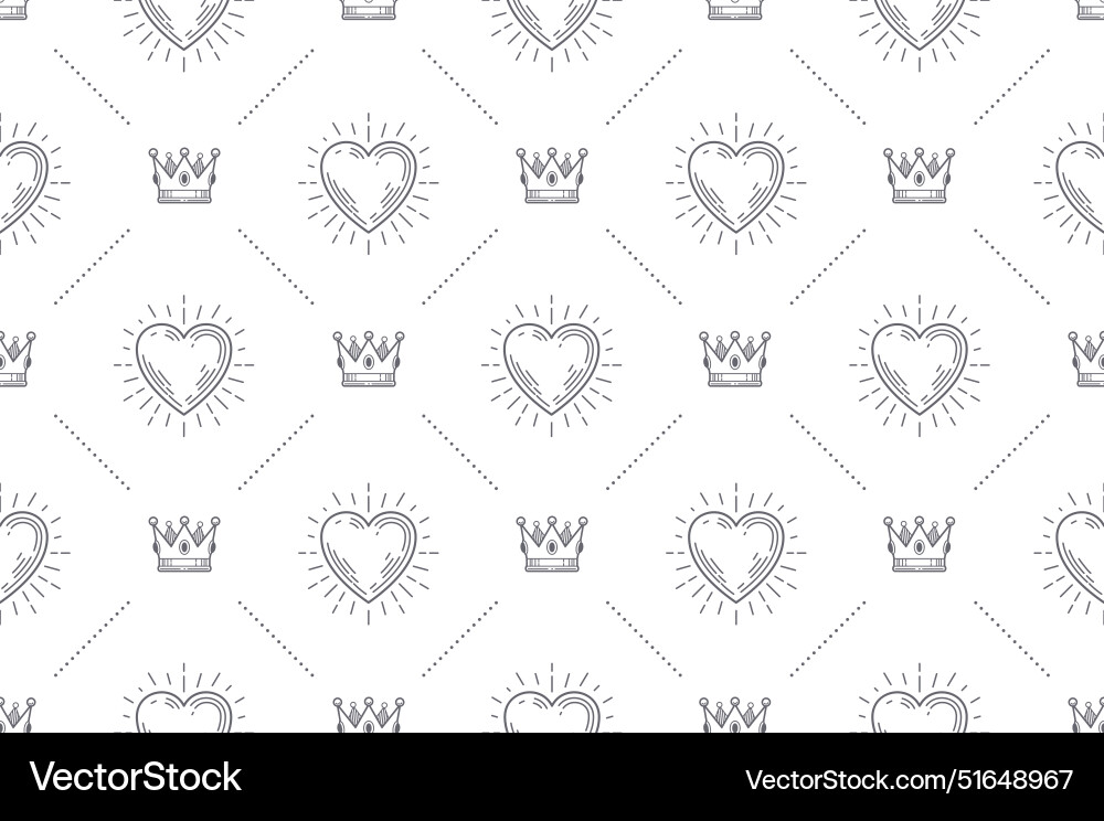 Seamless background with royal crown and heart Vector Image