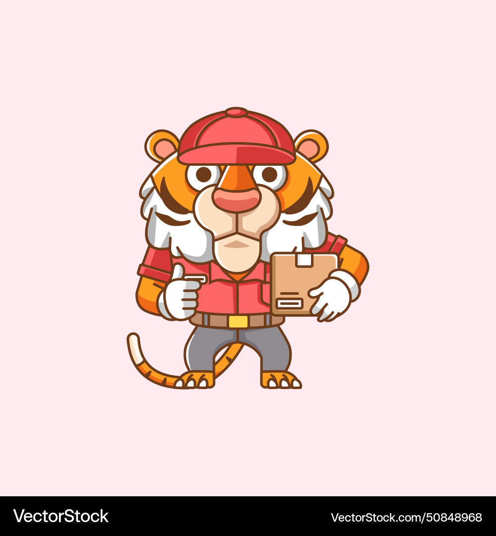 Cute tiger courier package delivery animal chibi Vector Image