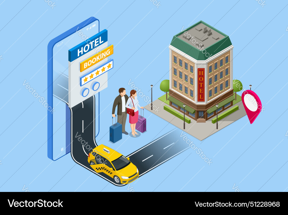 Expensive hotel entrance isometric online hotel Vector Image