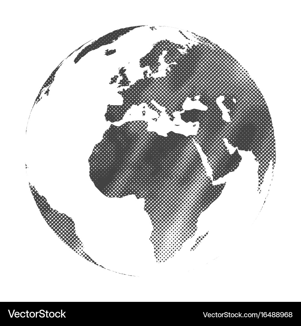 Grunge halftone texture gray world map globe Vector Image