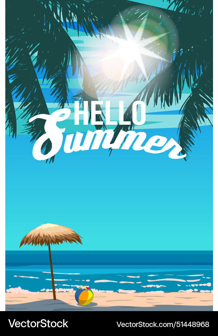 Hello summer retro poster tropical resort coast Vector Image