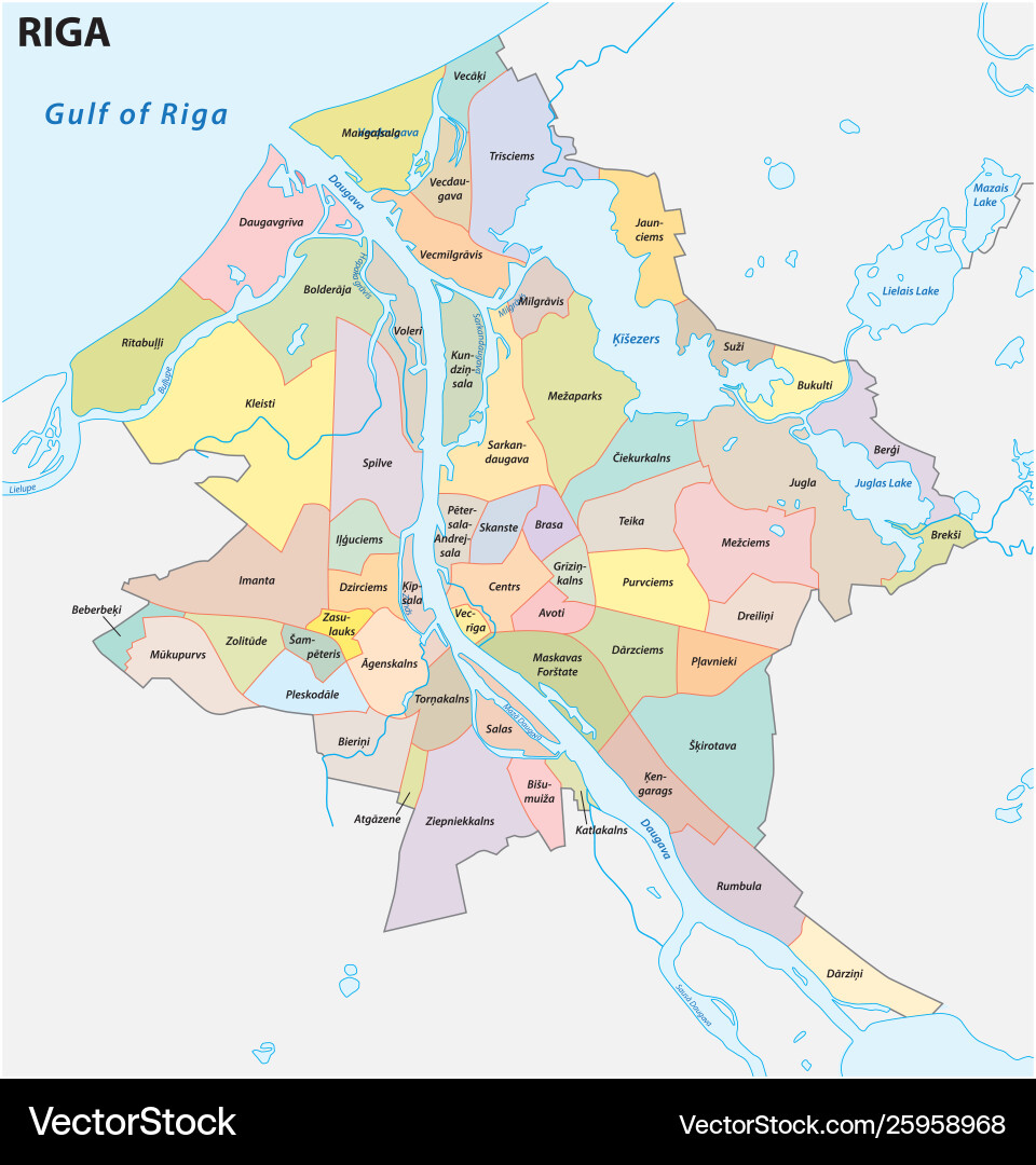 Riga City Map - Latvia Administrative Districts Vector Image