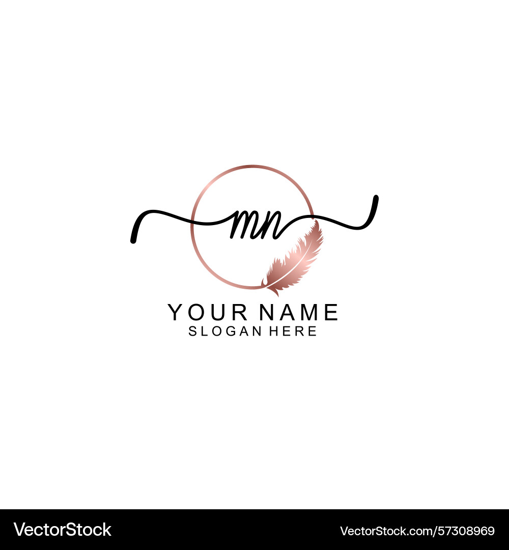 Elegant mn initial logo with floral handwritten Vector Image
