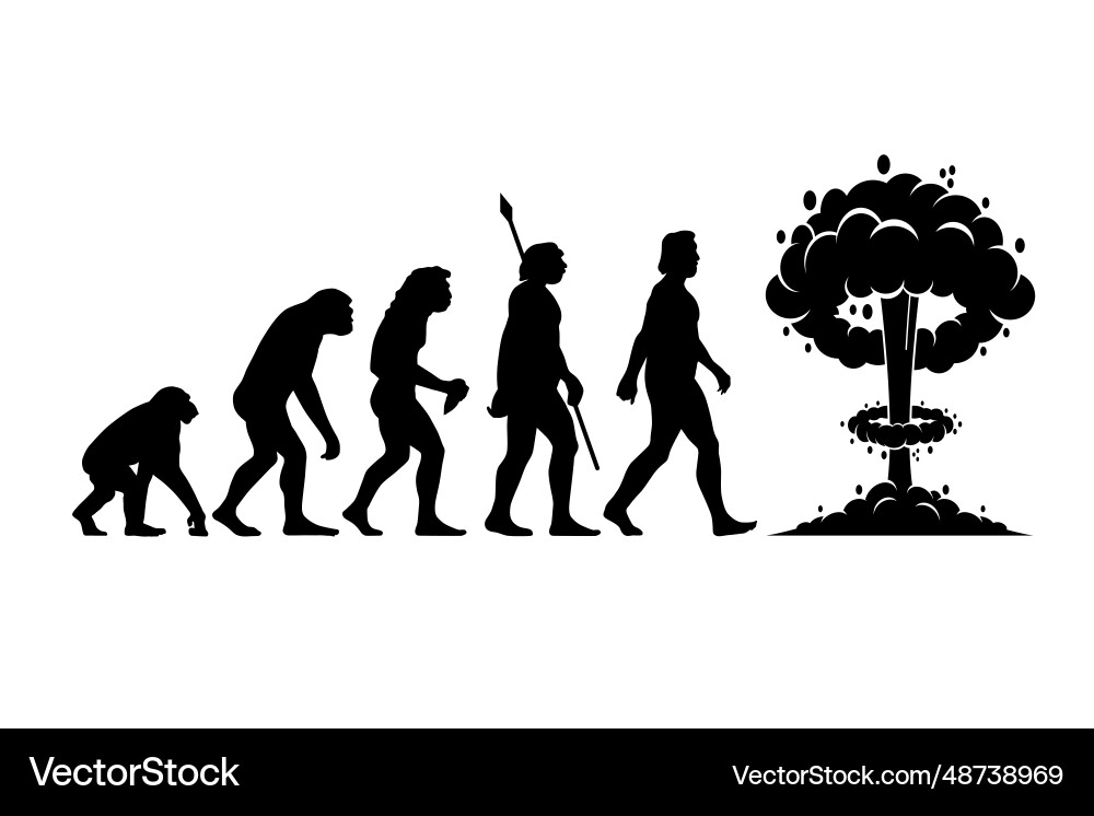 Evolution of man from ape to nuclear explosion Vector Image