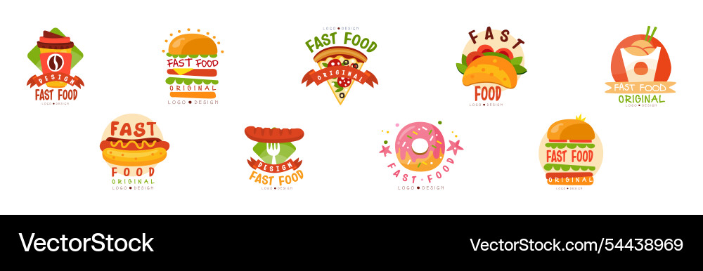 Fast food logo and restaurant emblem set Vector Image