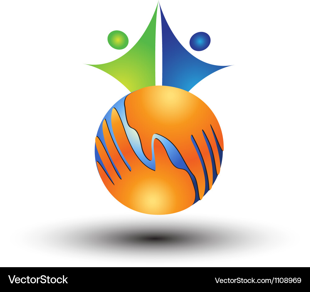 Hands around world and people logo Royalty Free Vector Image