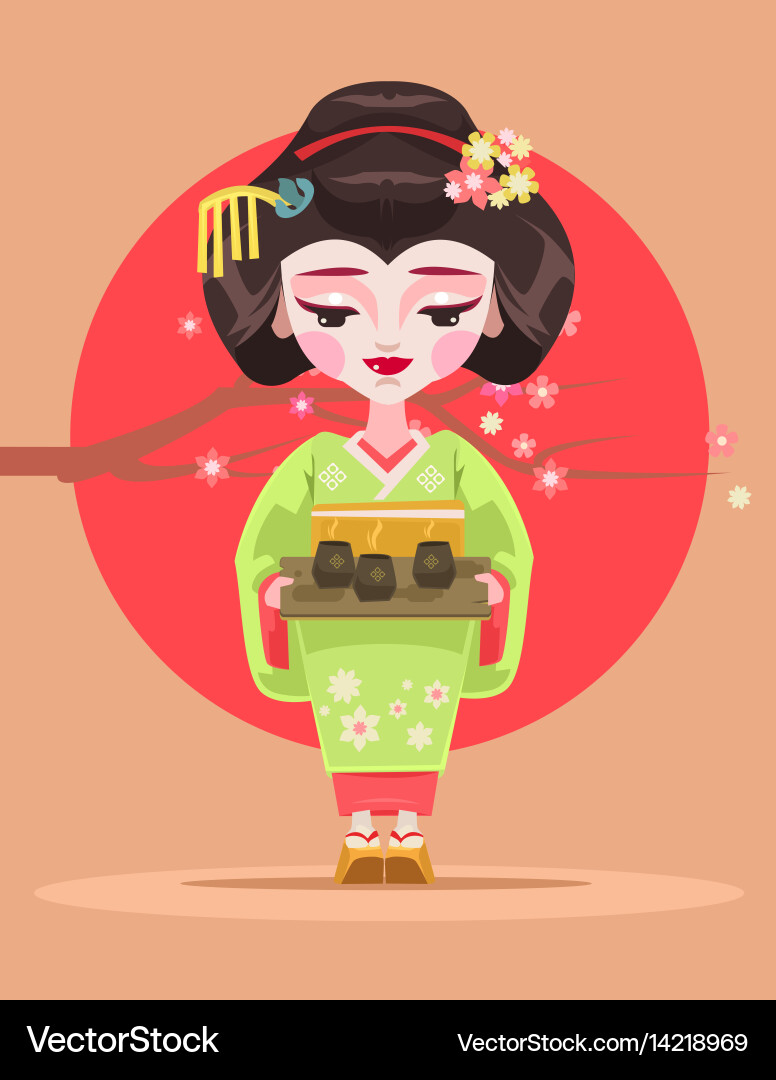 Japanese geisha character hold tea Royalty Free Vector Image