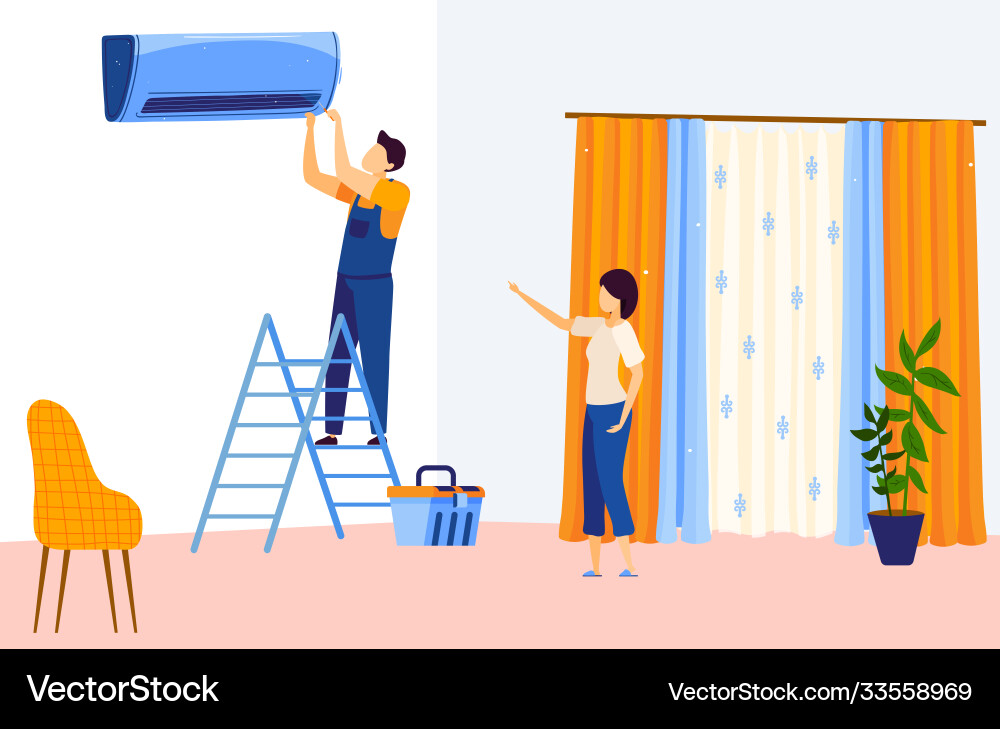 Repair air conditioner flat Royalty Free Vector Image
