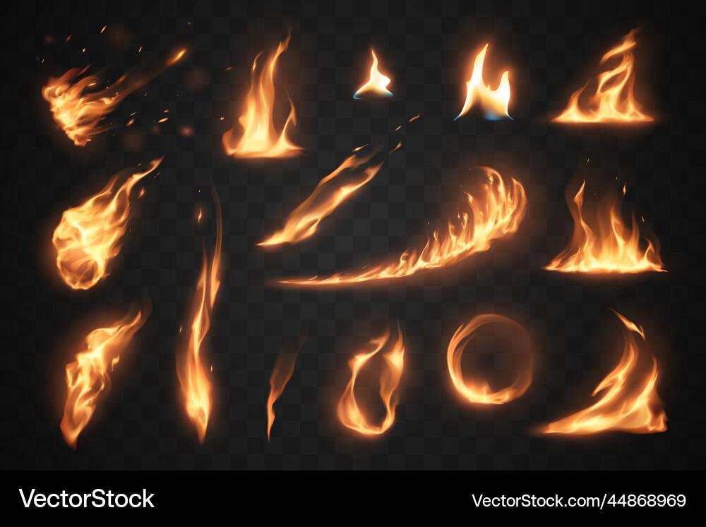 Set of fire flames elements Royalty Free Vector Image