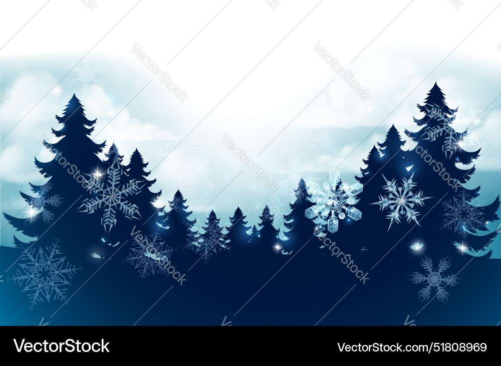 Silhouette christmas trees snow scene background Vector Image