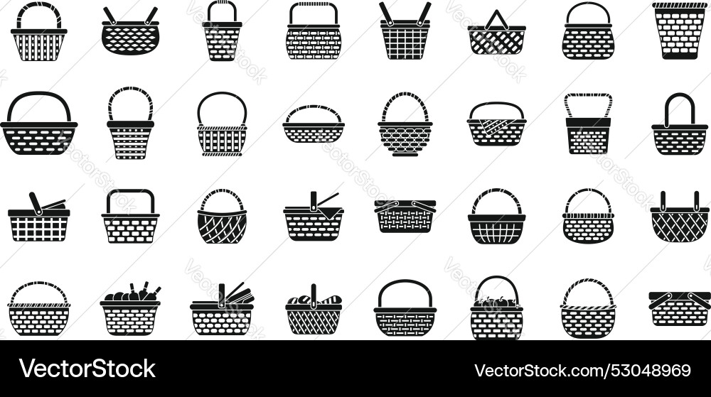 Wicker basket icons set this collection showcases Vector Image