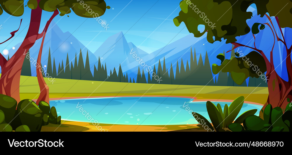 Mountain lake in forest nature landscape Vector Image