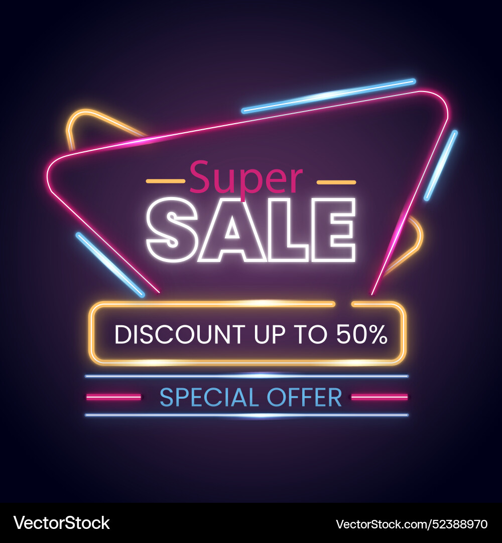 Neon sale sign design collection Royalty Free Vector Image
