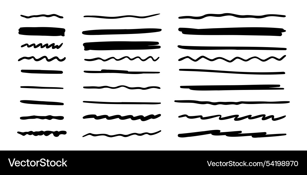 Set of hand drawn underline doodle lines Vector Image