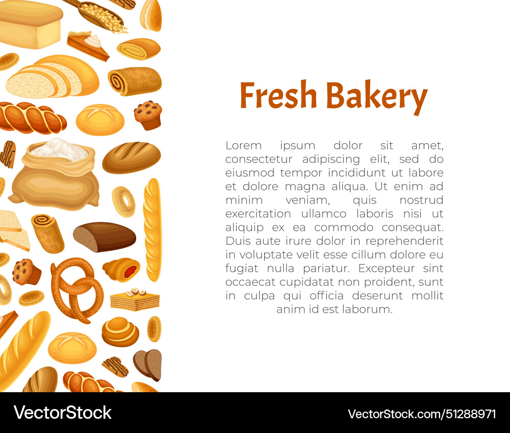 Fresh bakery banner design with baked pastry Vector Image