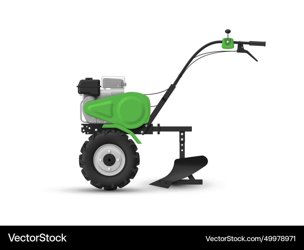 Hand walk behind tractor with plow green Vector Image