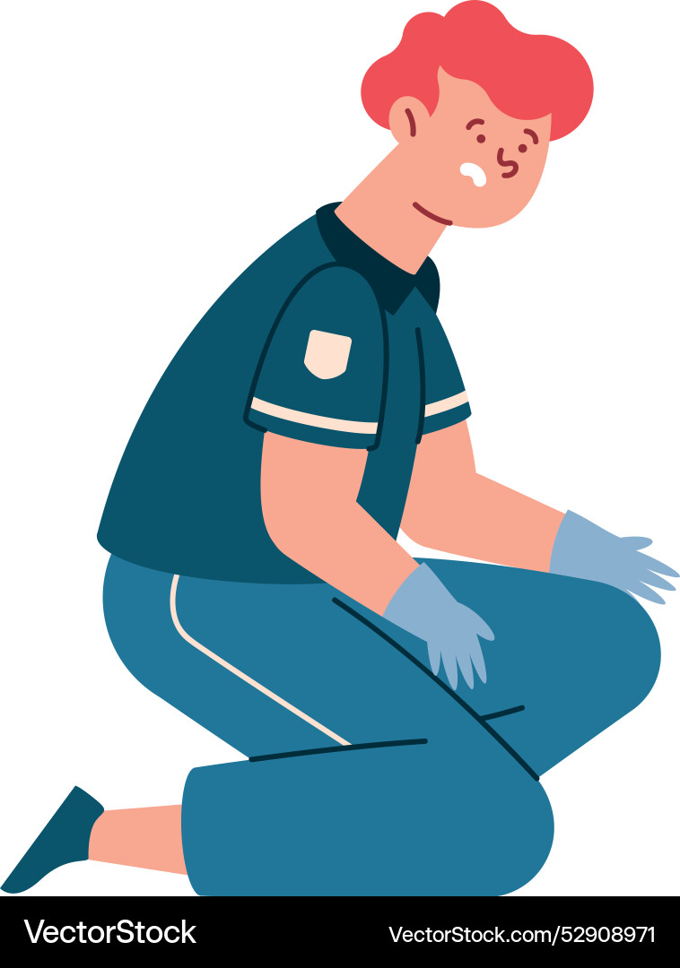 Paramedic male character providing first aid Vector Image