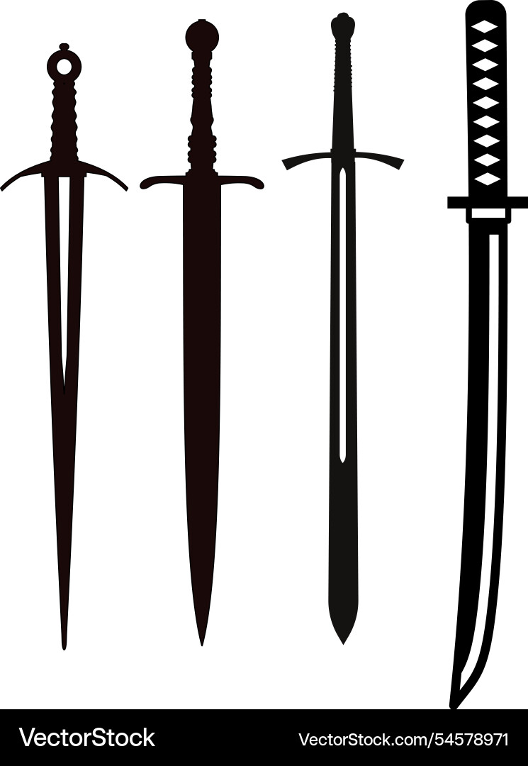 Set of sword silhouette Royalty Free Vector Image