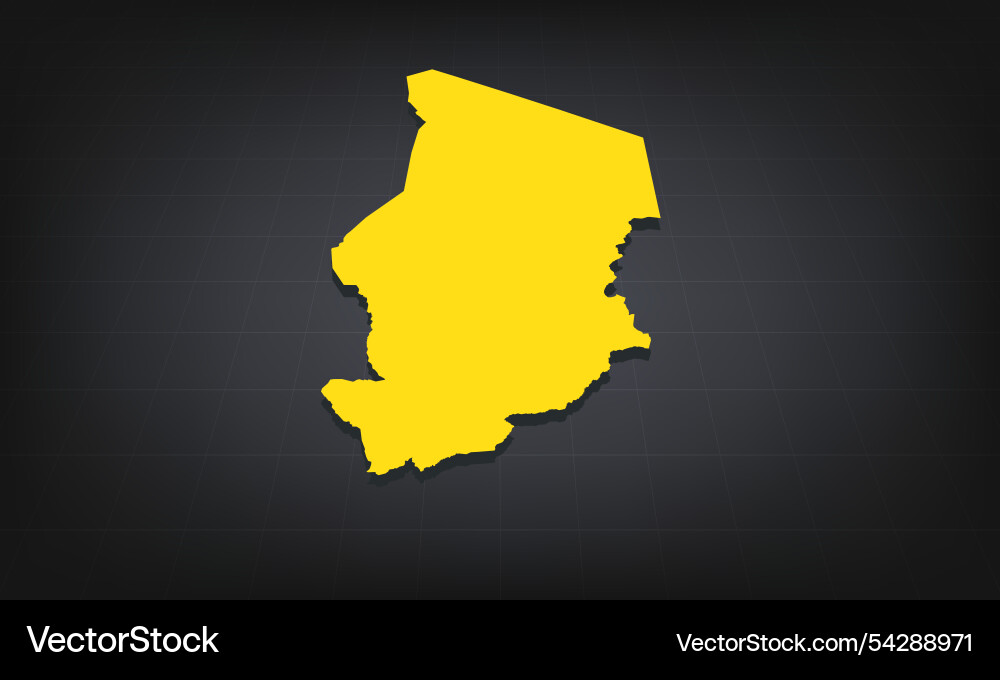 Yellow 3d map of chad on a dark background Vector Image