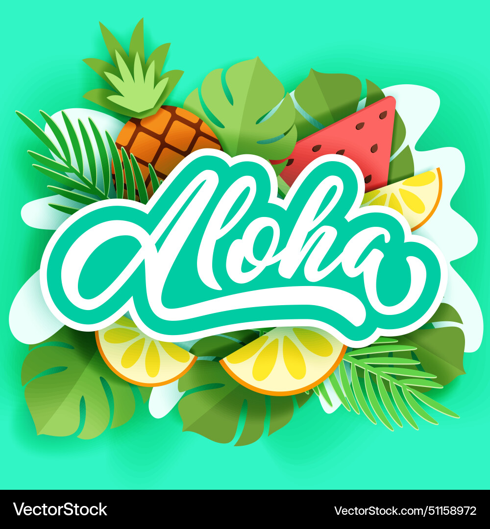 Aloha hand lettering on paper cut background Vector Image