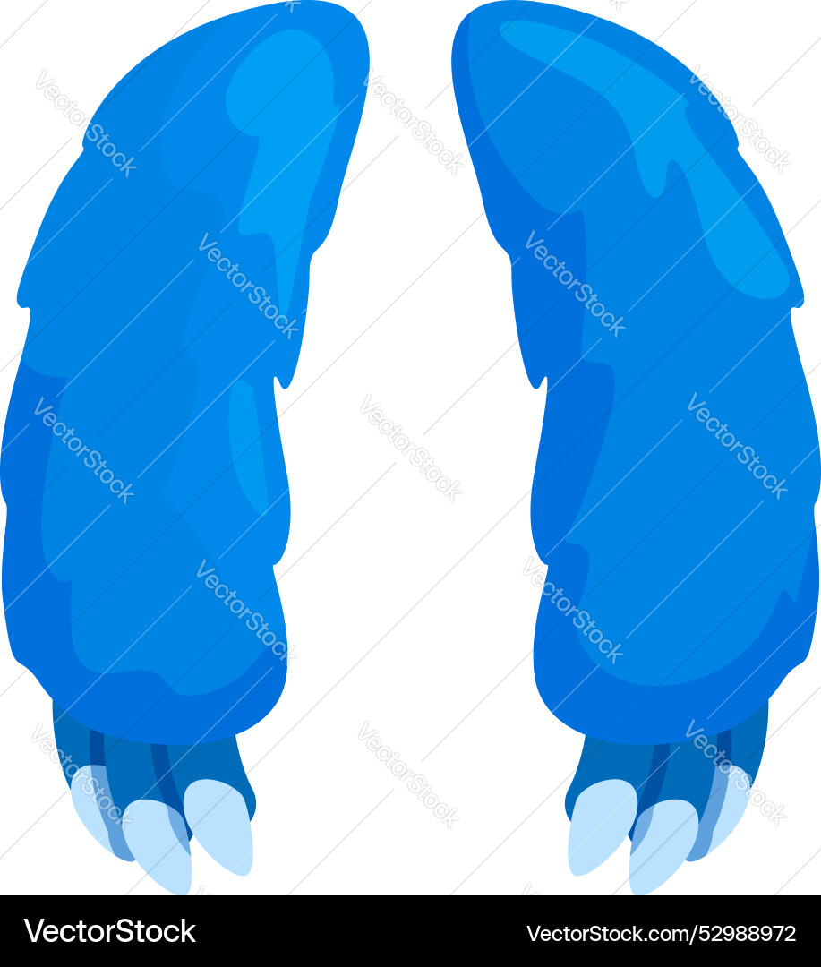 Blue monster legs with claws are standing on white