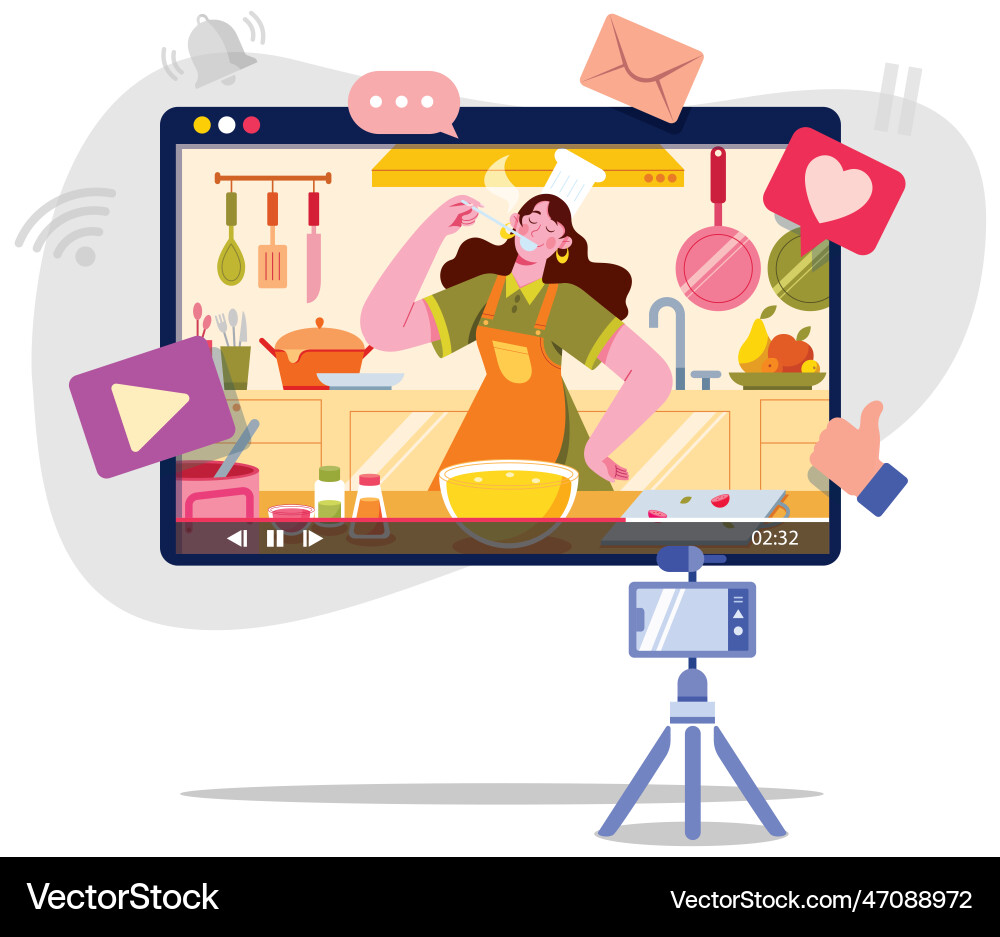 Cooking vlogger female Royalty Free Vector Image