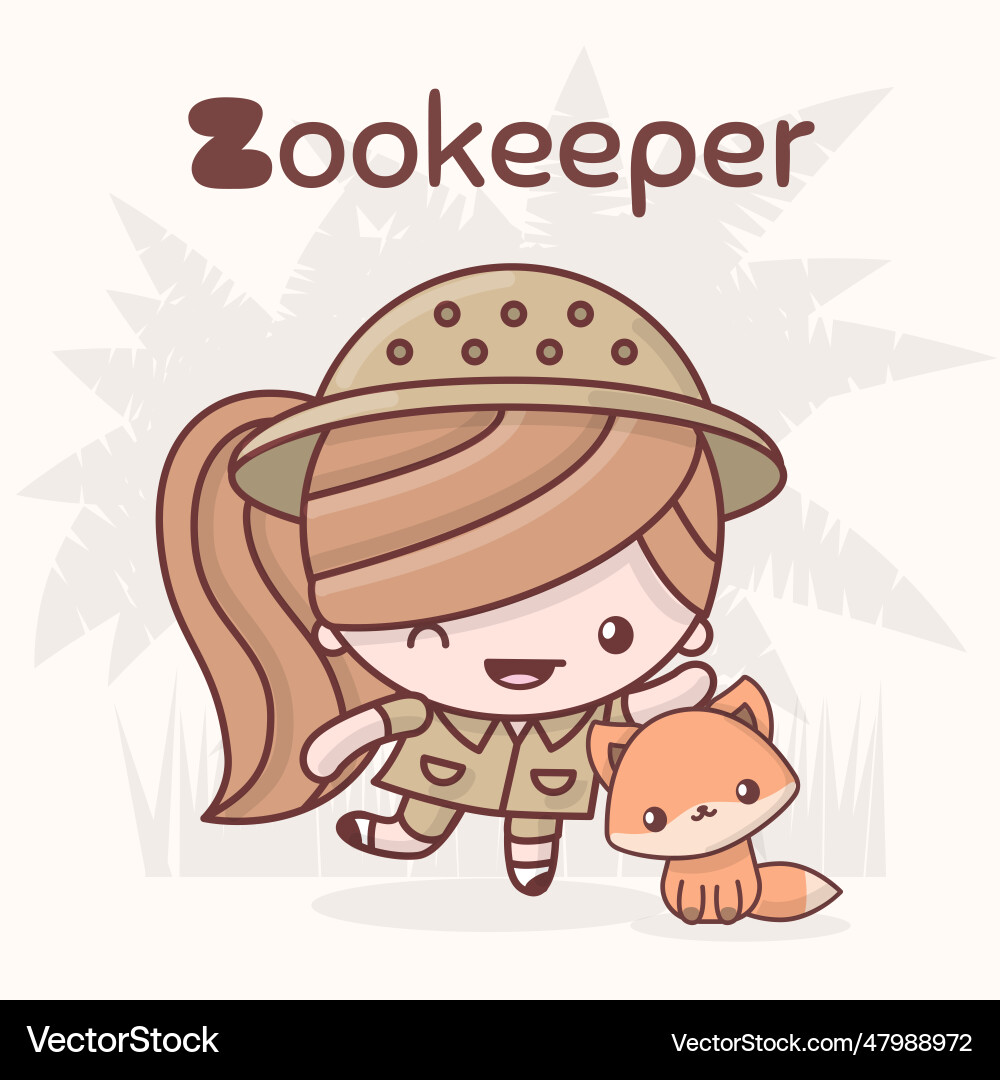 Cute chibi kawaii characters alphabet professions Vector Image
