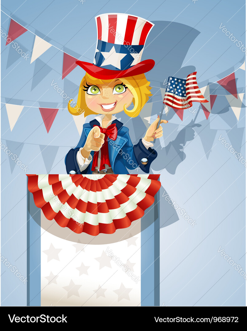 Cute Girl as Uncle Sam Royalty Free Vector Image