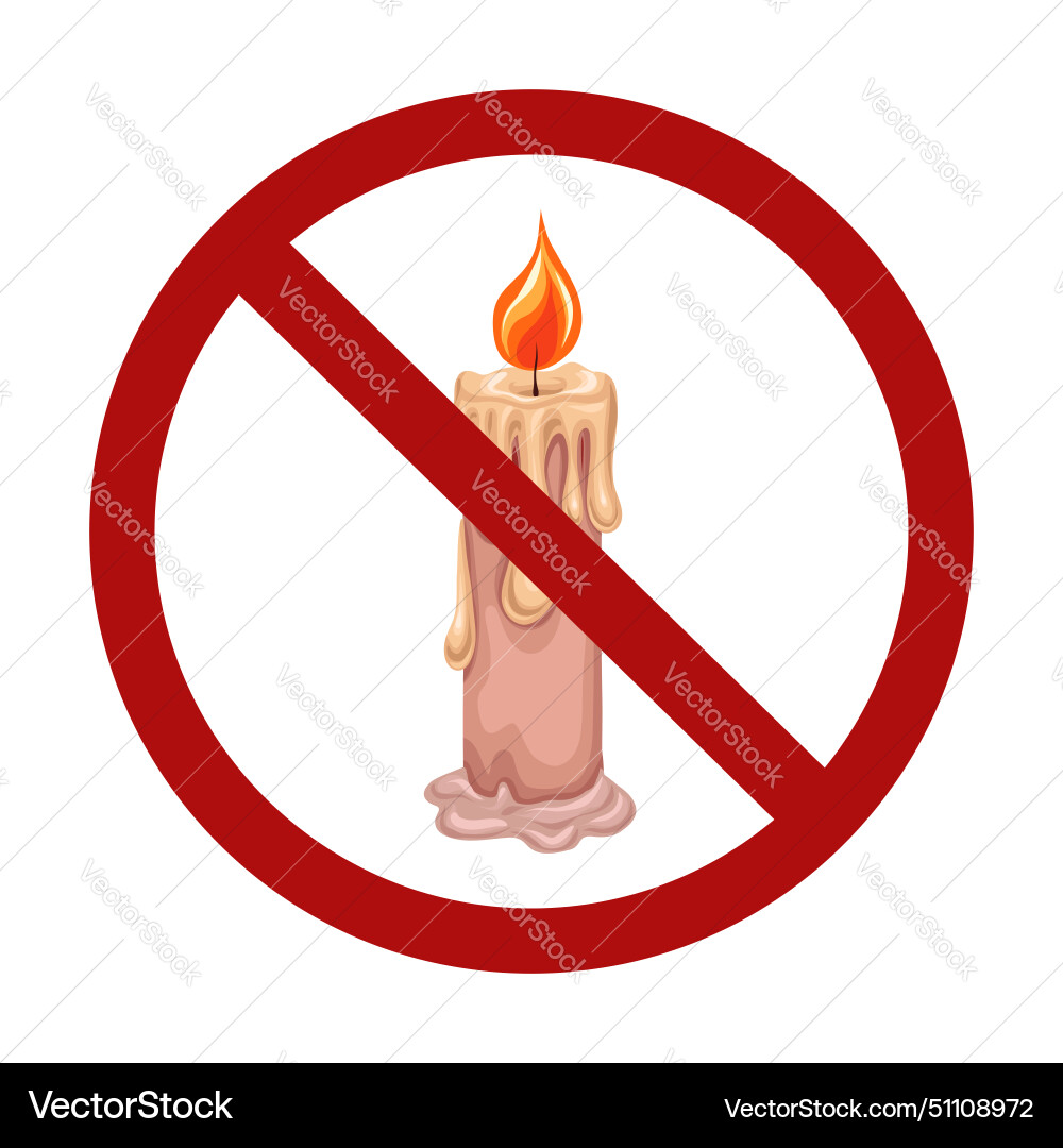 Forbidden sign with cartoon burning candle Vector Image