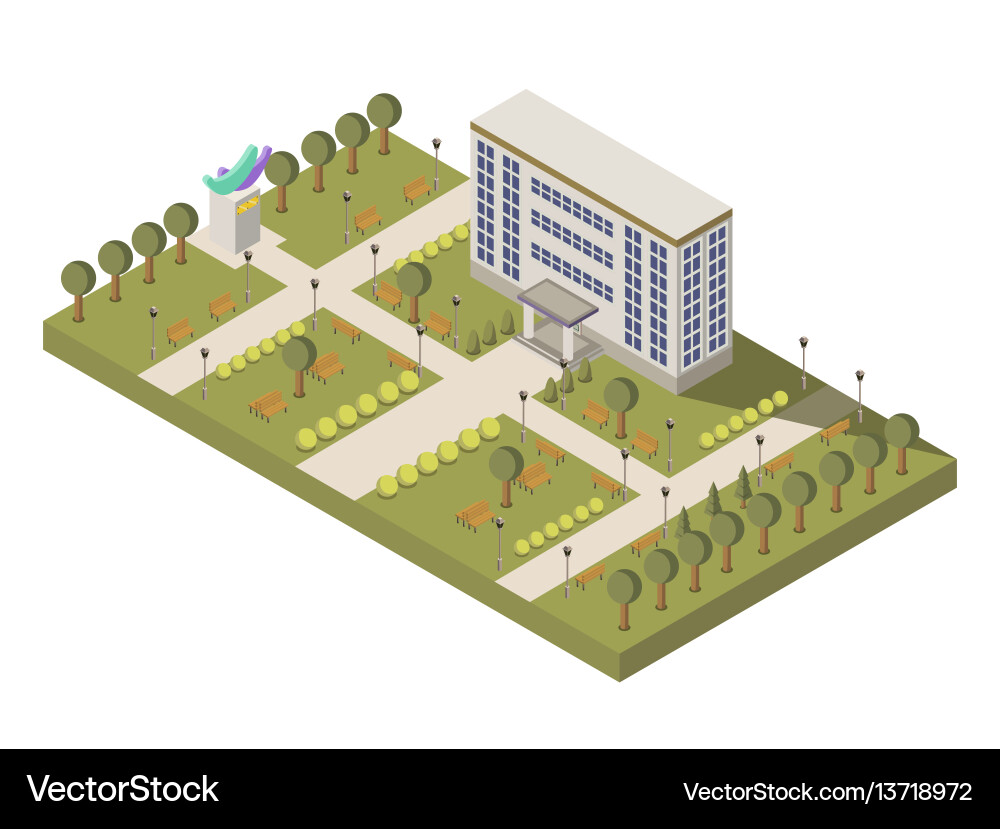 Isometric university and campus composition Vector Image