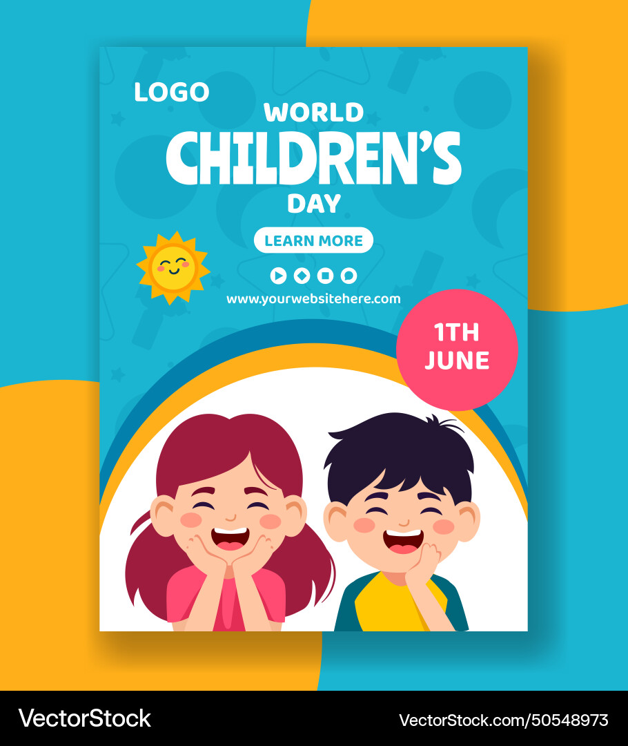 Children day vertical poster flat cartoon hand Vector Image