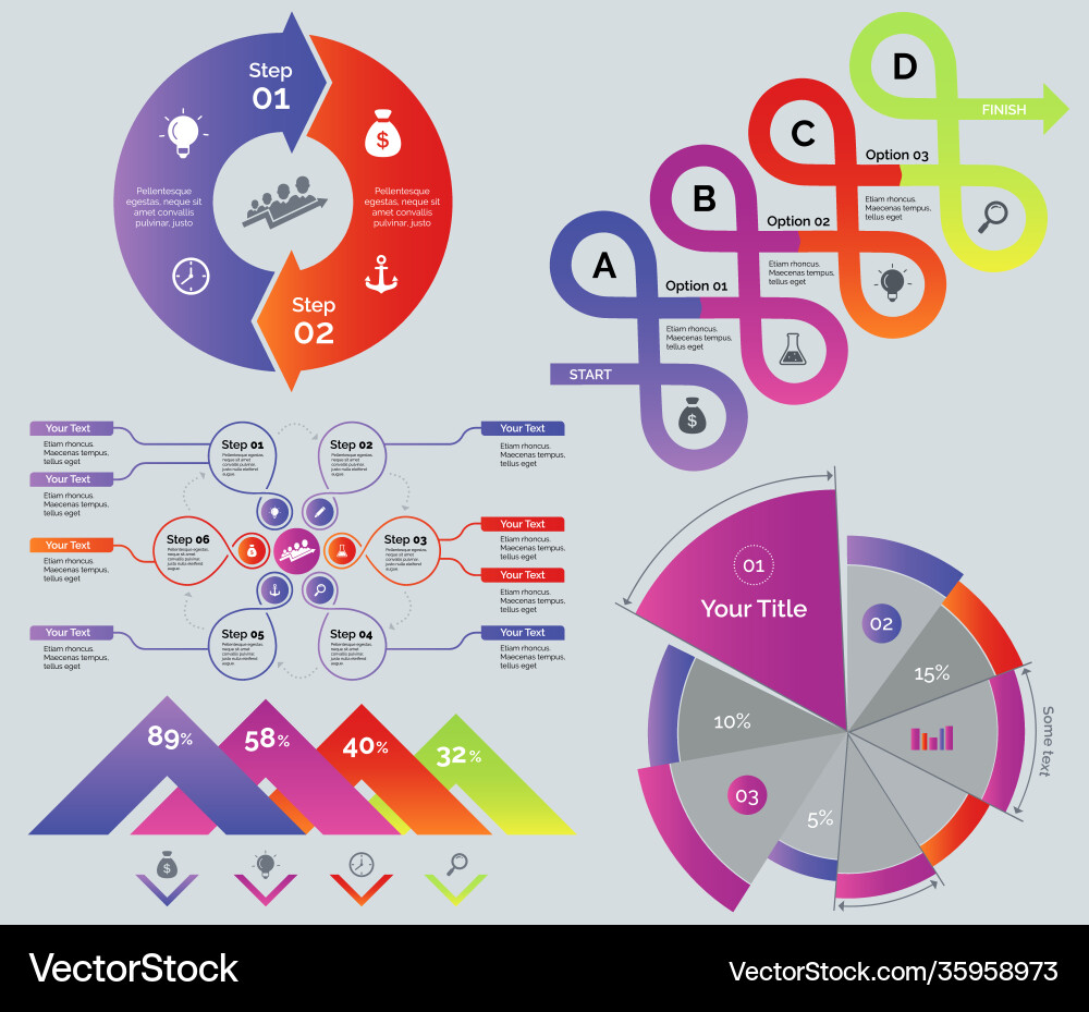 Process and comparison diagrams set Royalty Free Vector