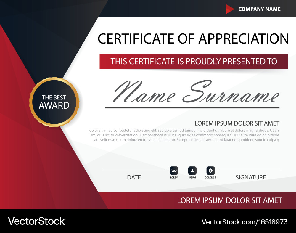 Red Black Elegance Horizontal Certificate Vector Image