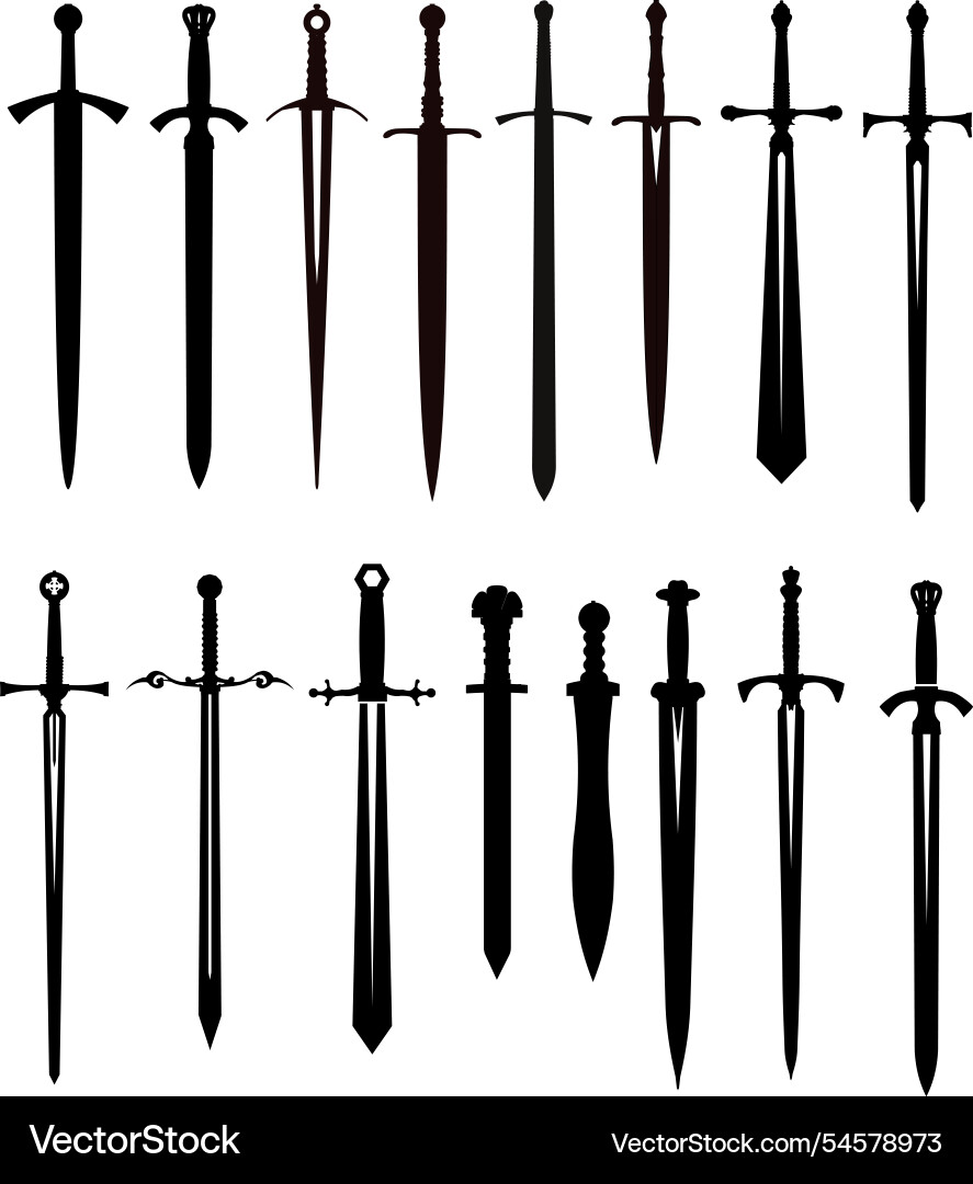 Set of sword silhouette Royalty Free Vector Image