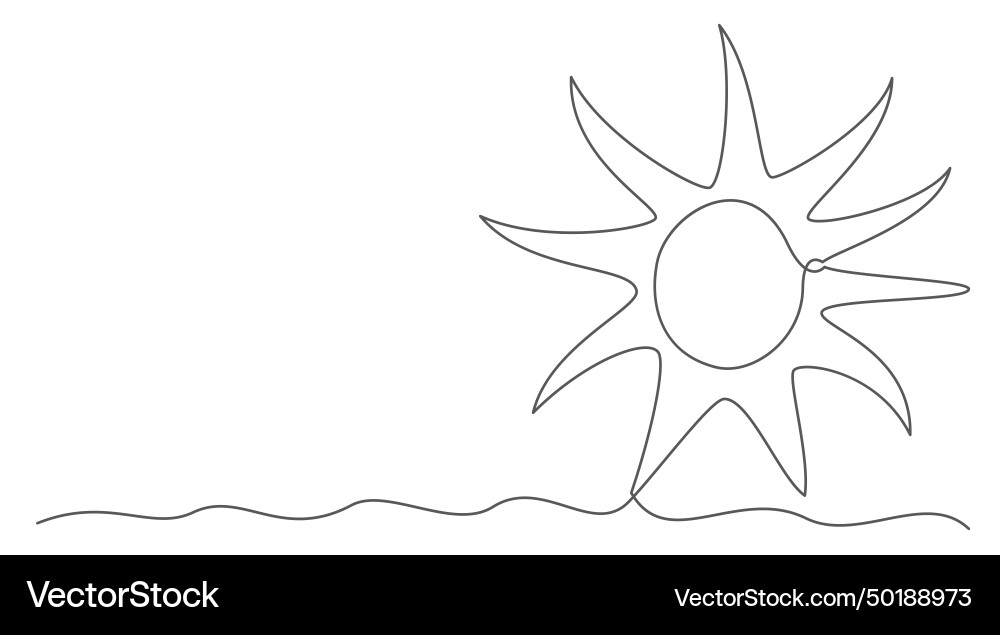 Sun one line drawing isolated on white background Vector Image