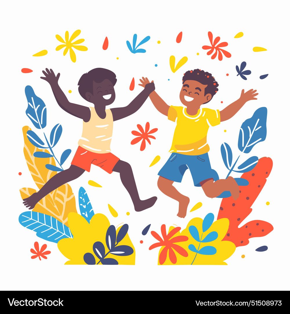 Two happy african children jumping joyfully Vector Image