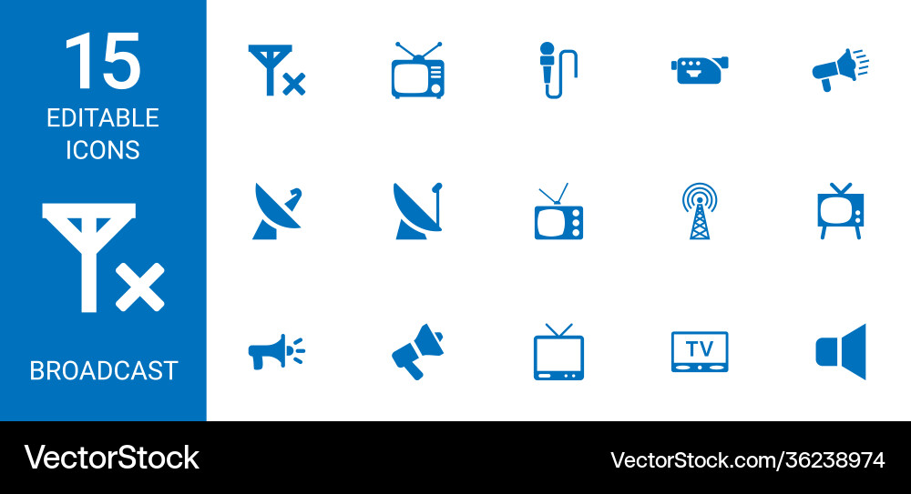 15 broadcast icons Royalty Free Vector Image - VectorStock