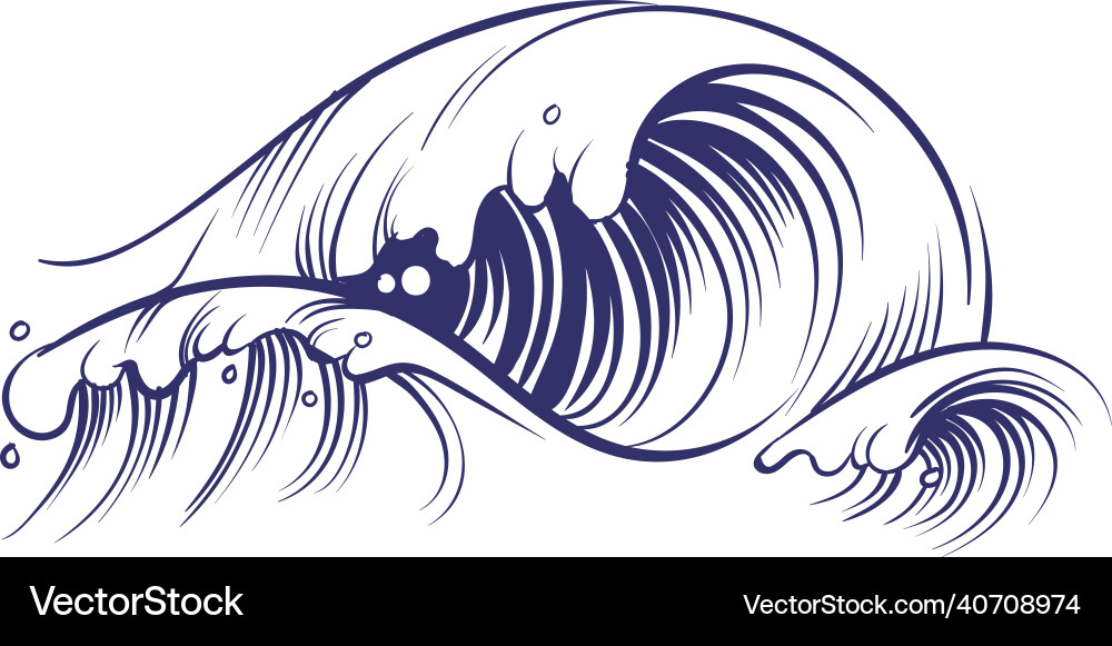 Big rushing wave water curl for ocean Royalty Free Vector