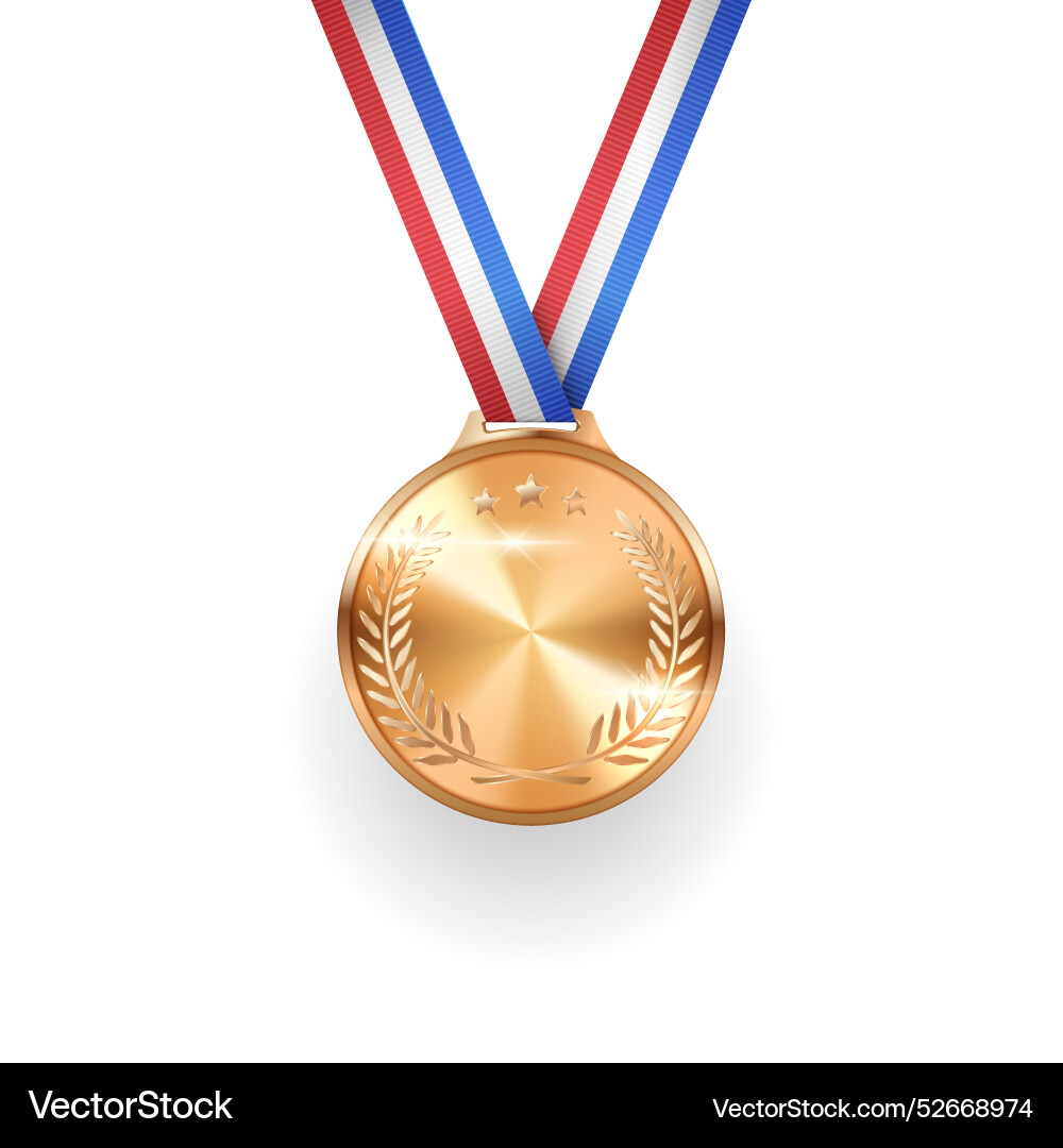 Gold winner medal on ribbon realistic Royalty Free Vector