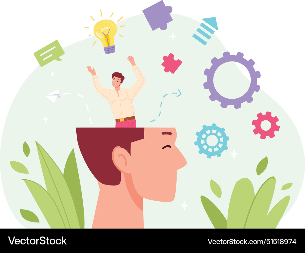 Head clearing man clean giant brain person Vector Image