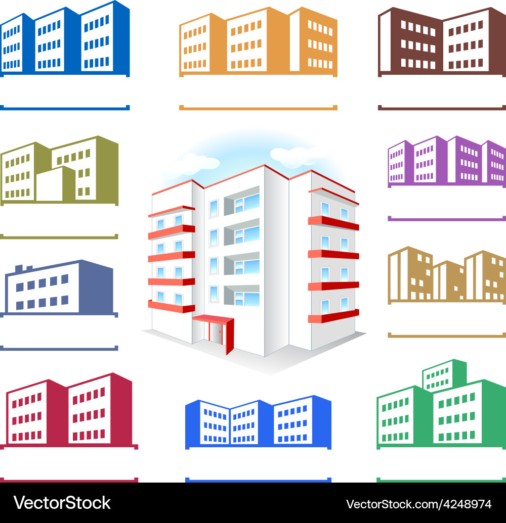 Multistoried building site icons logo set Vector Image