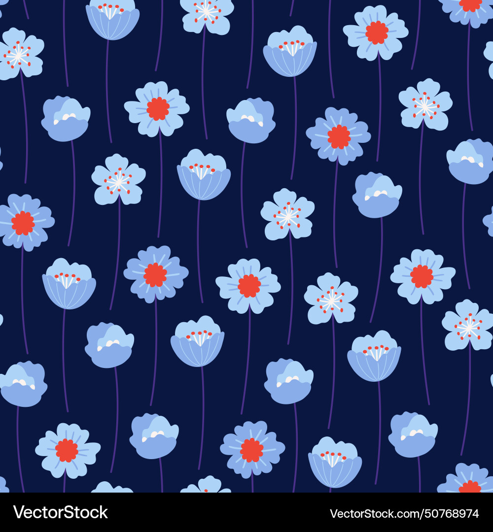 Seamless pattern with light blue wildflowers Vector Image