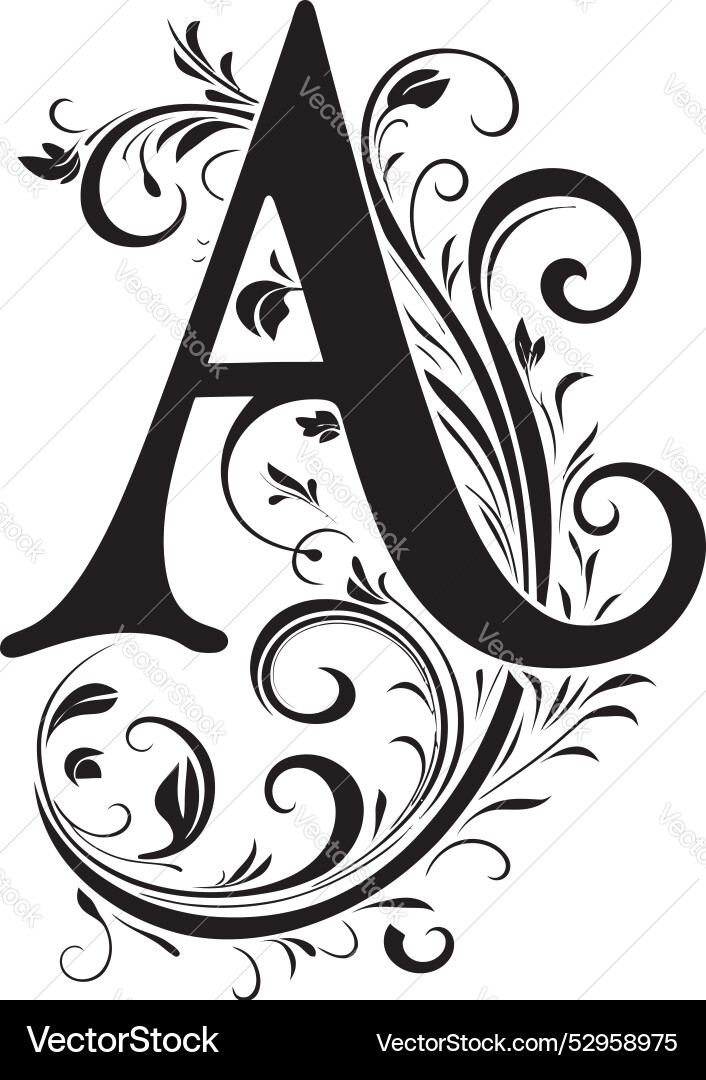 Adorned aesthetics embellished font a aurora Vector Image
