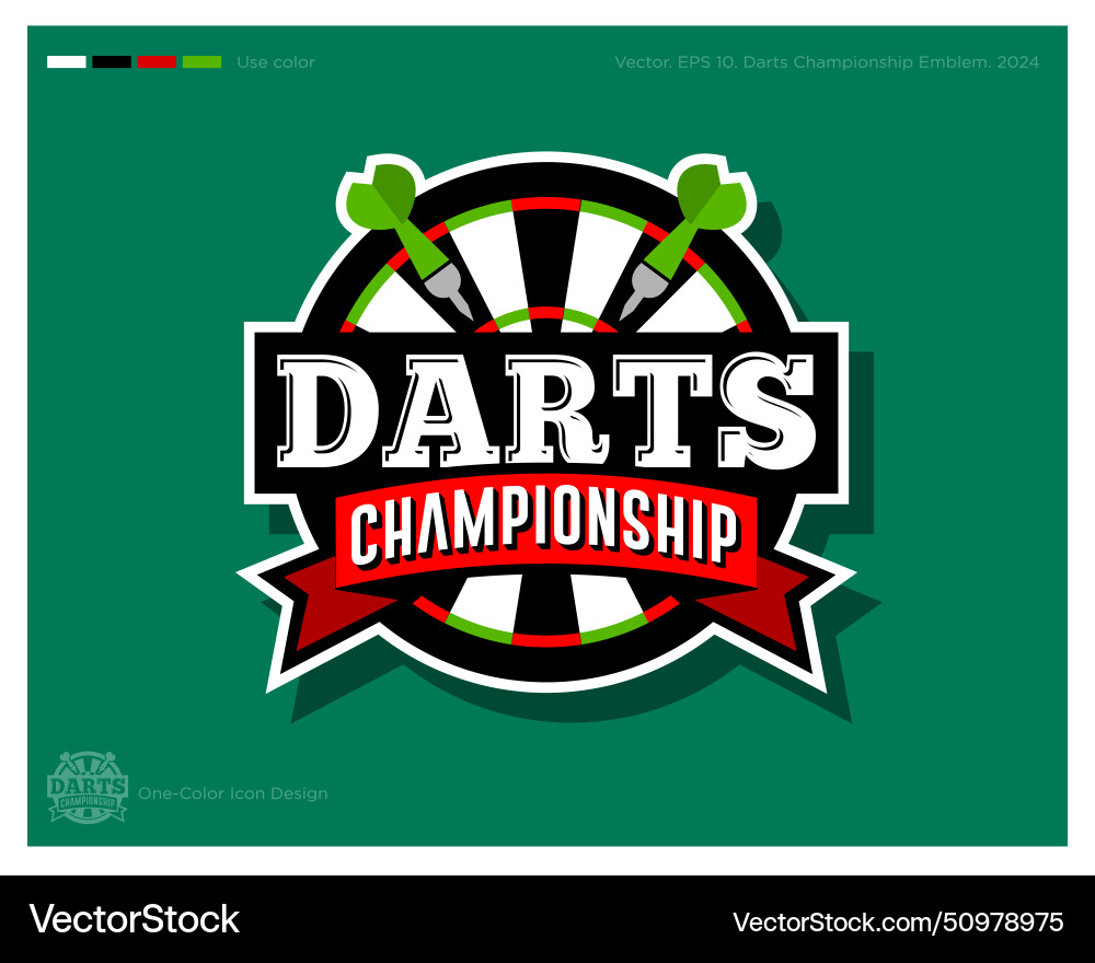 Darts championship emblem arrows target ribbon Vector Image