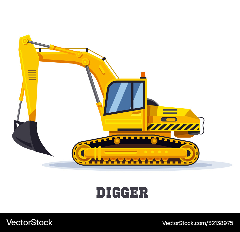 Digger excavator truck or backhoe tractor icon Vector Image