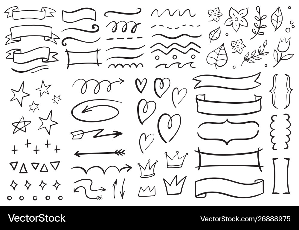 Hand Drawn Ribbon Doodles Royalty Free Vector Image