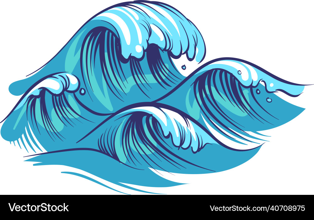 Hand drawn sea waves stormy weather Royalty Free Vector