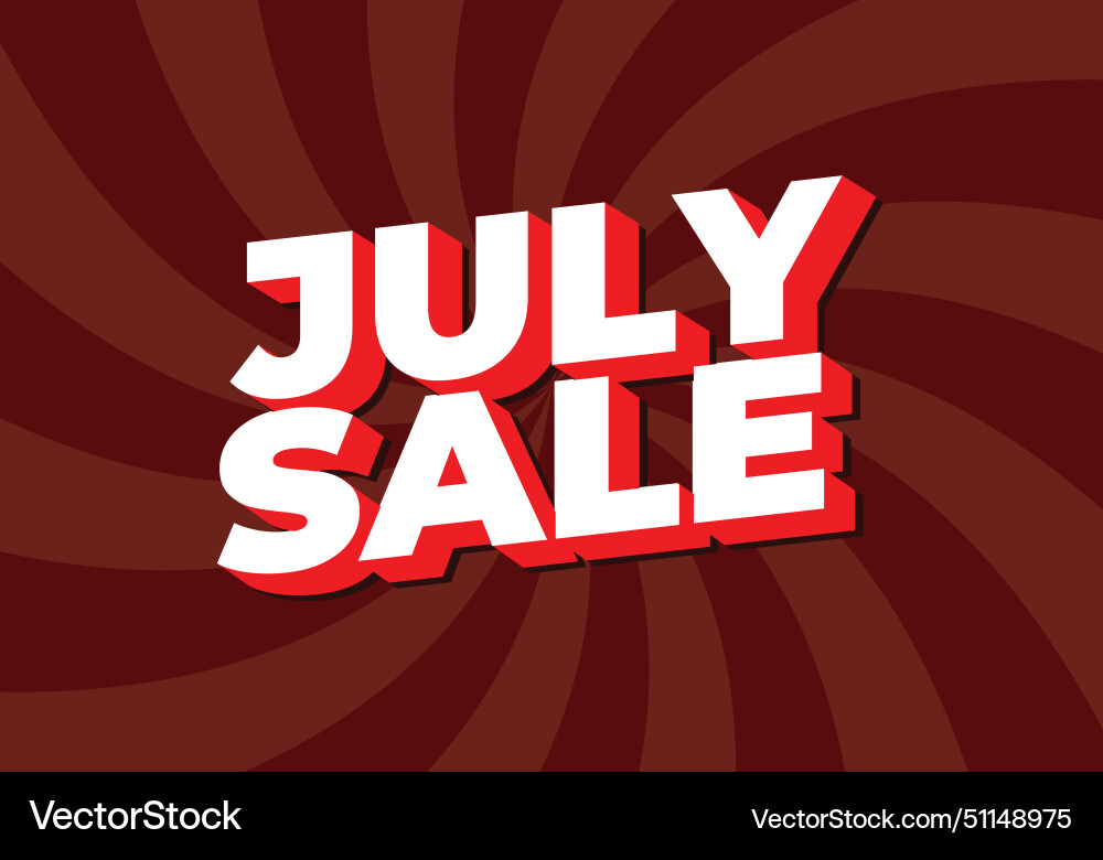 July sale text effect in 3 dimension style Vector Image