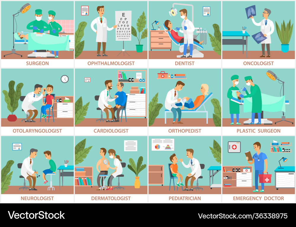Medical Scenes: Patient Examination & Care Vector Image