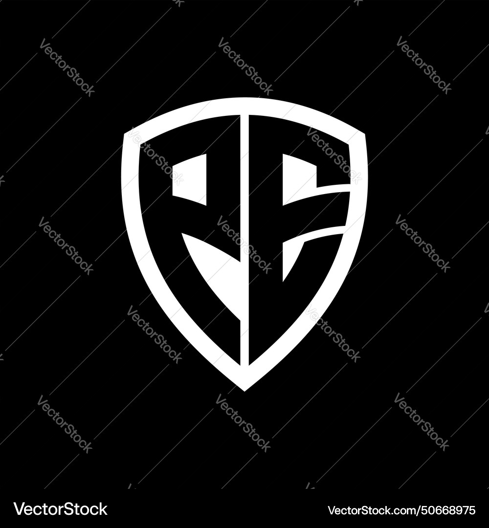 Pe monogram logo with bold letters shield shape Vector Image